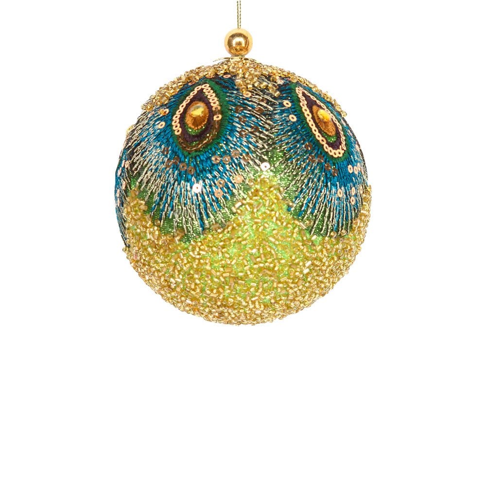 Gisela Graham Peacock Feather Beaded Bauble