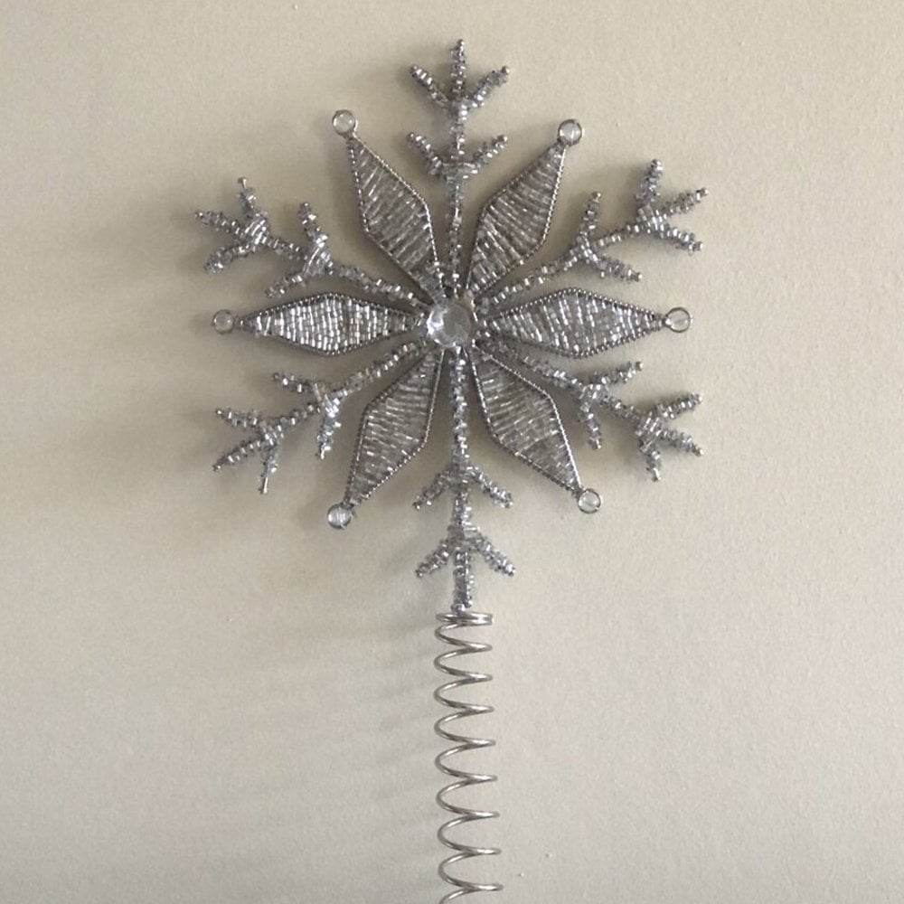 Moult Silver Glass Beaded Snowflake Tree Topper | Cotswold Trading